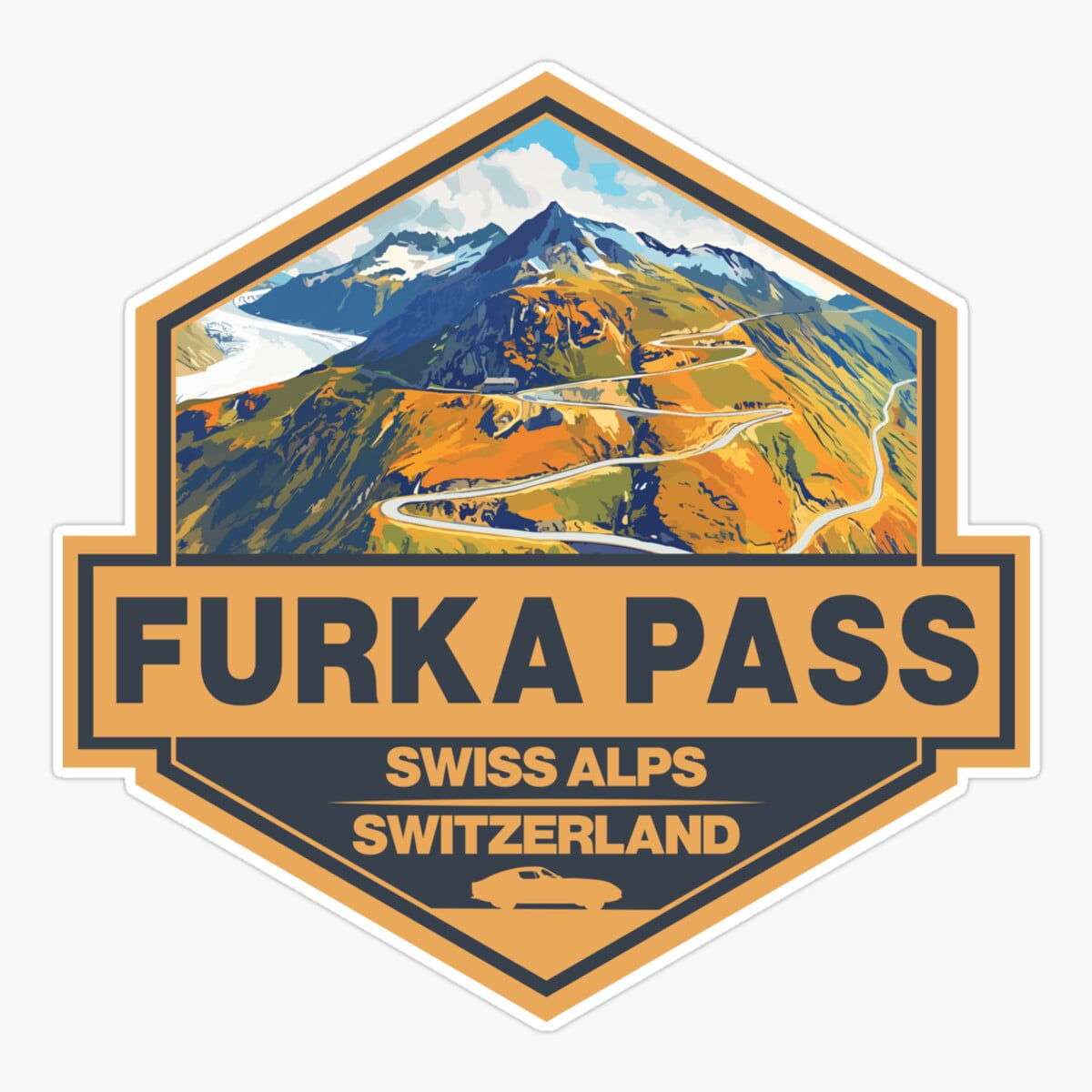 Onim Furka Pass Switzerland Travel Art Badge Sticker, Phone Decal Water ...