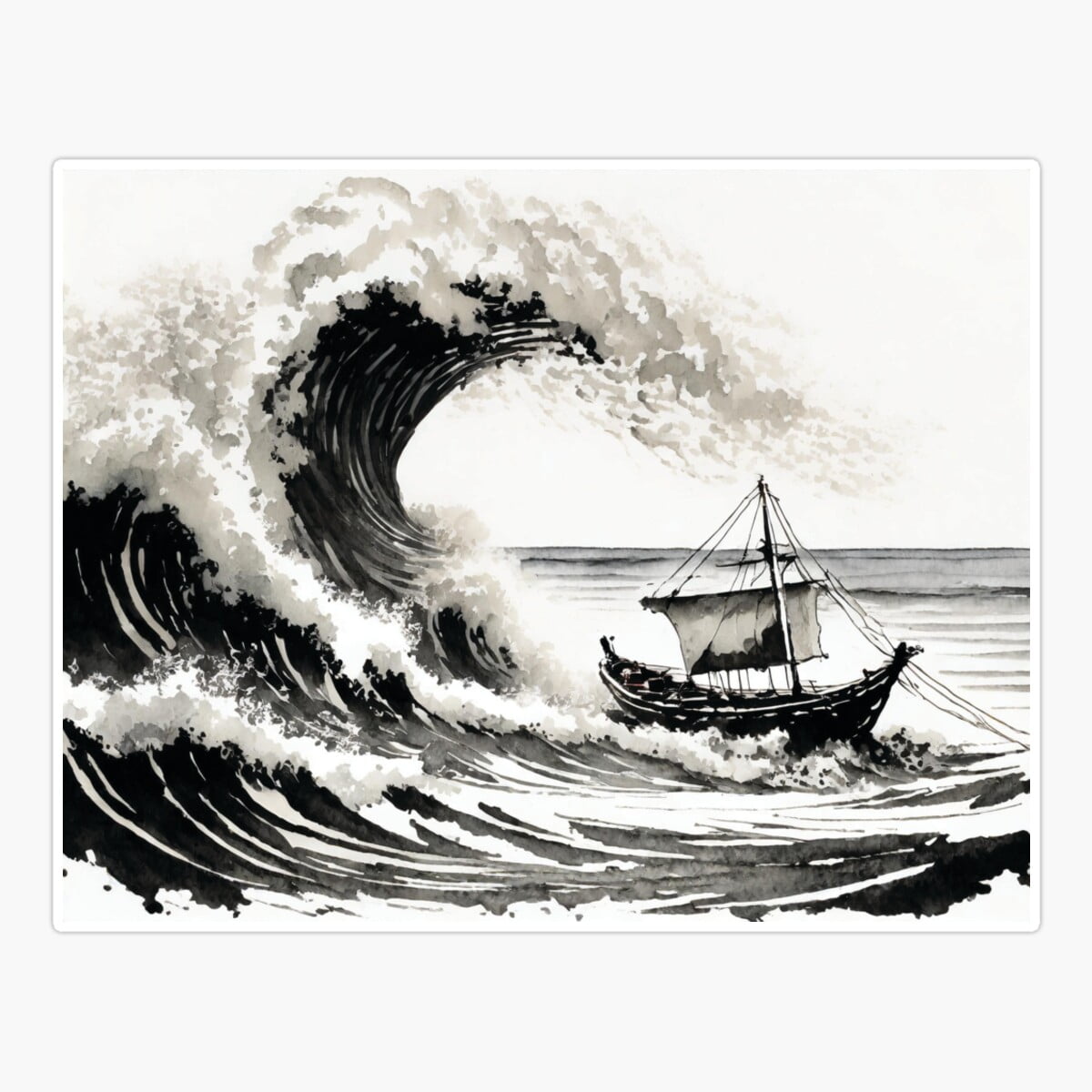 Onim Fury Of The Waves: Sumi-E Tsunami Sticker, Phone Decal Water ...