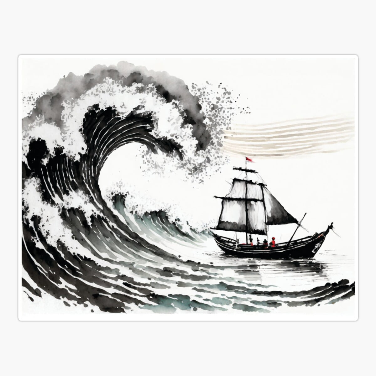 Onim Fury Of The Waves: Sumi-E Tsunami Sticker, Phone Decal Water ...
