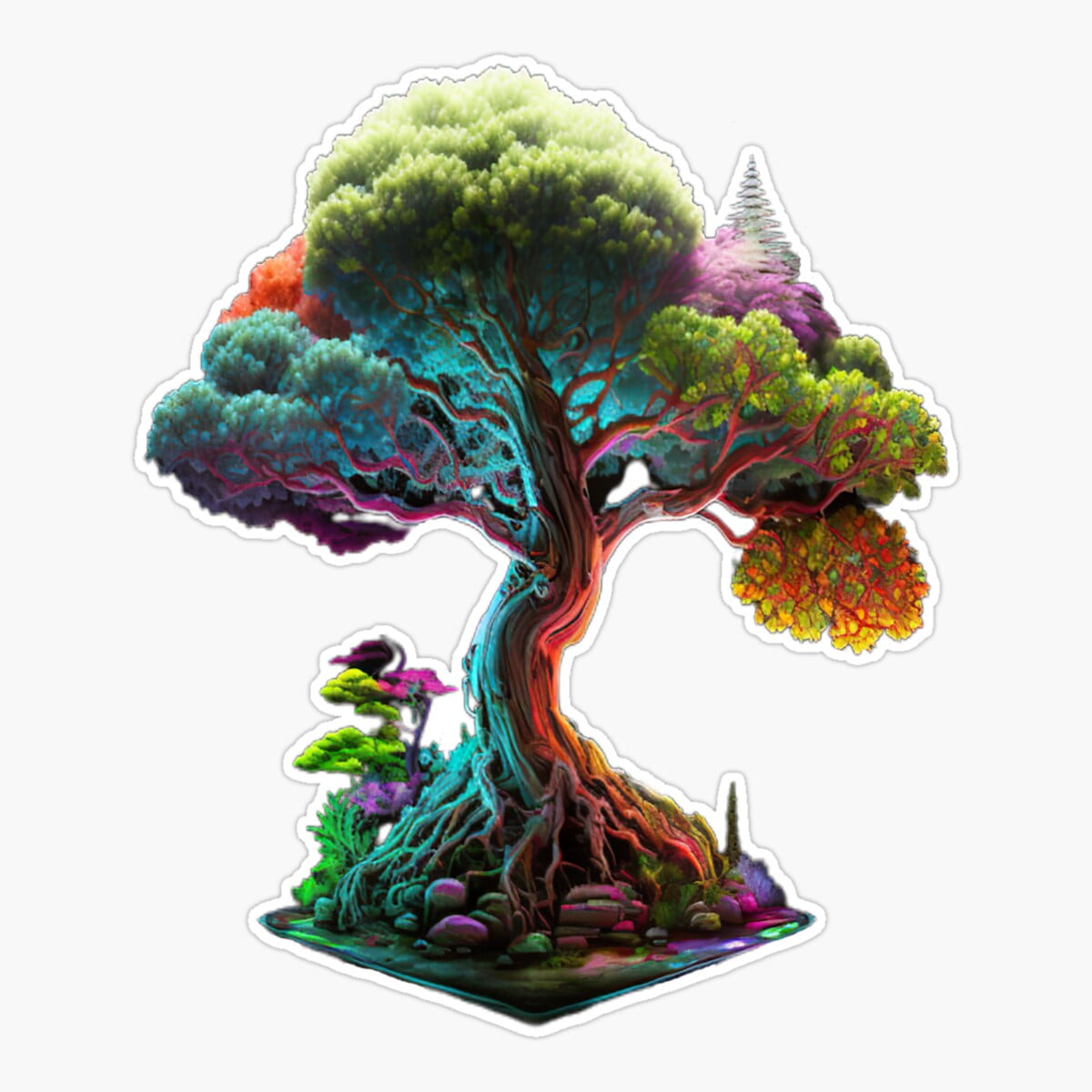Onim Futuristic Bonsai Tree Sticker, Phone Decal Water Bottle Stickers ...