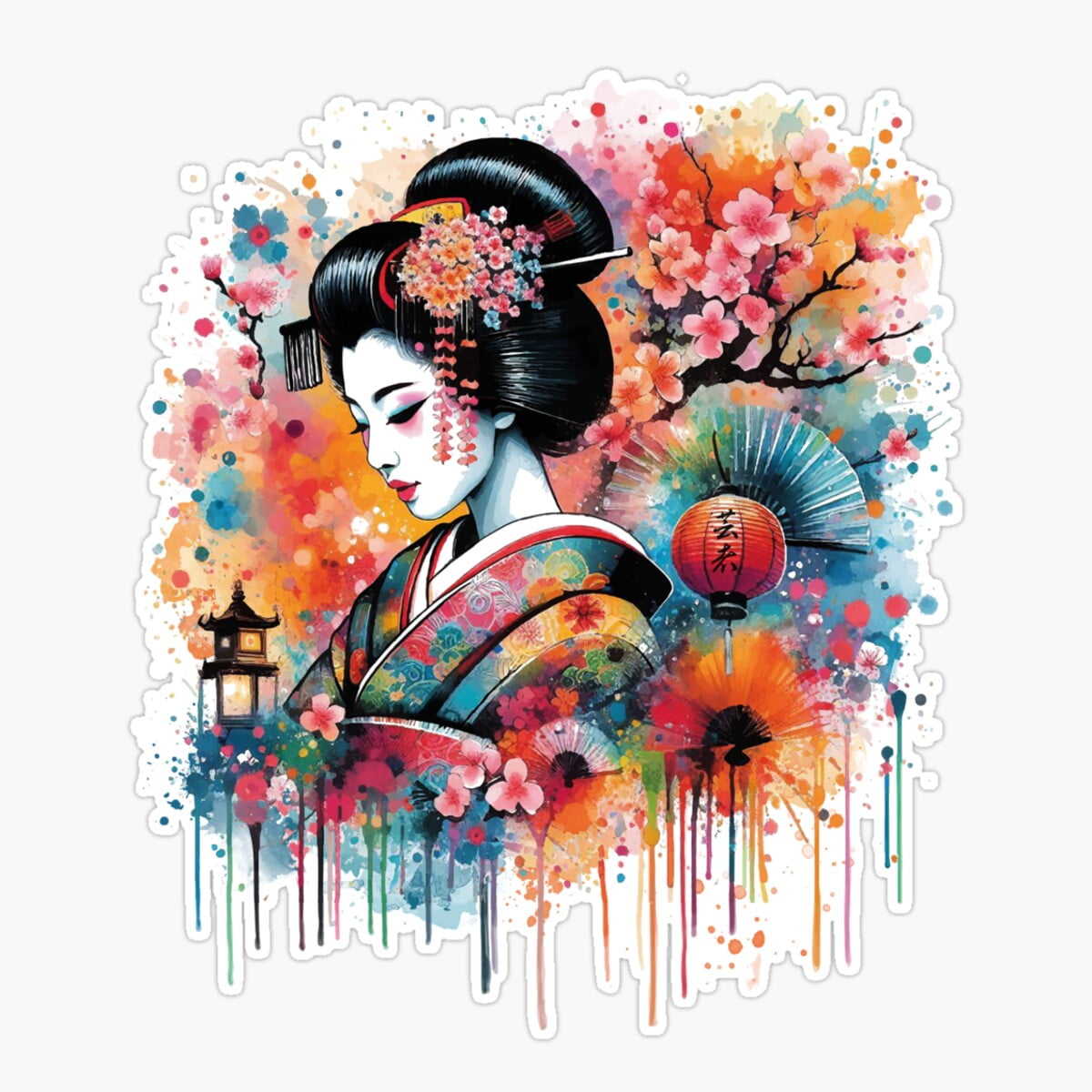 Onim Geiko Watercolor Sticker, Phone Decal Water Bottle Stickers Car ...