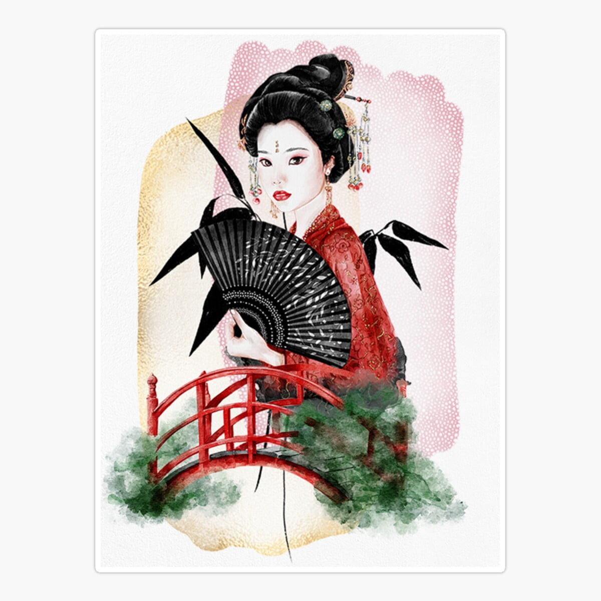 Onim Geisha Girl Japanese Artwork Sticker, Phone Decal Water Bottle ...