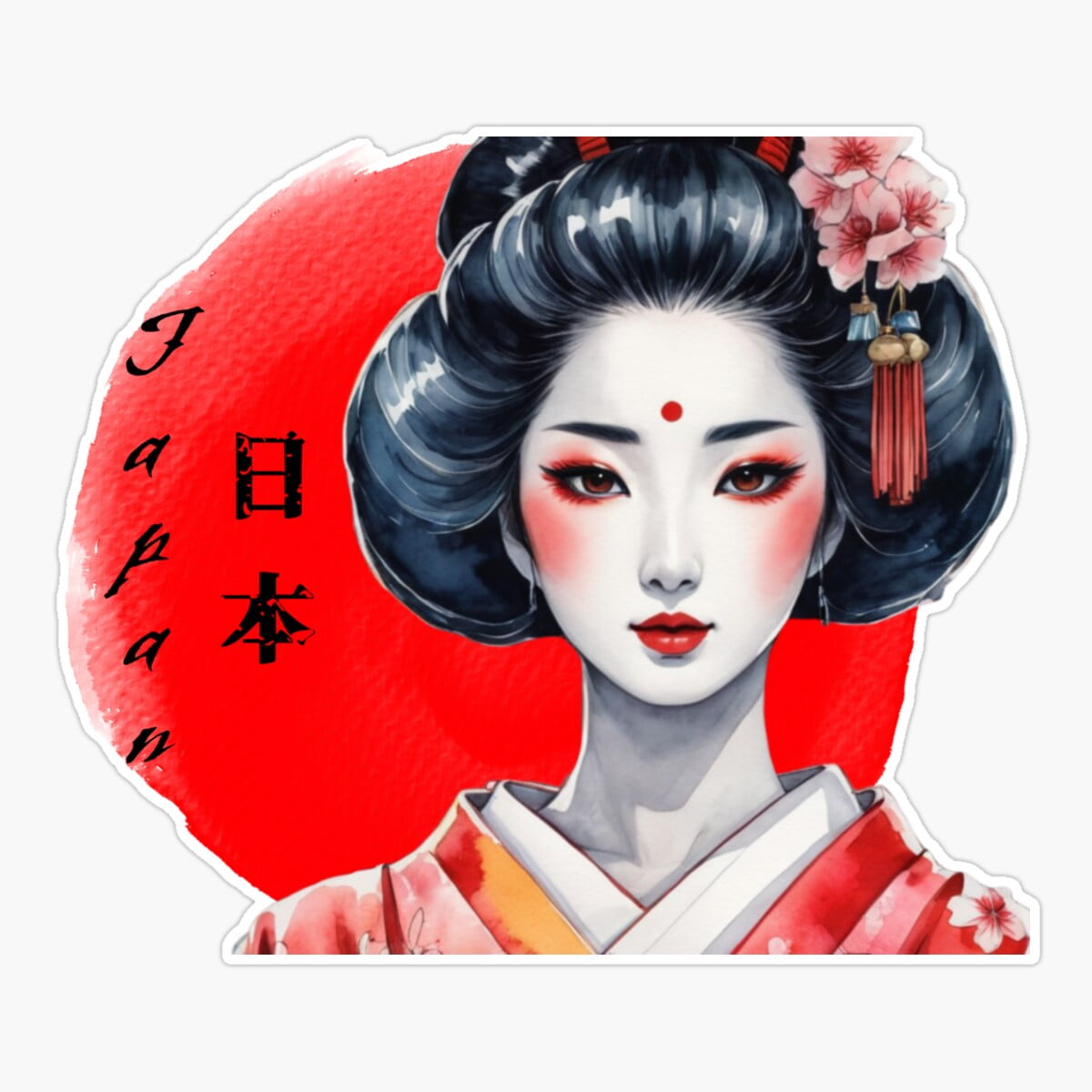 Onim Geisha Japanese Flag Sticker, Phone Decal Water Bottle Stickers ...