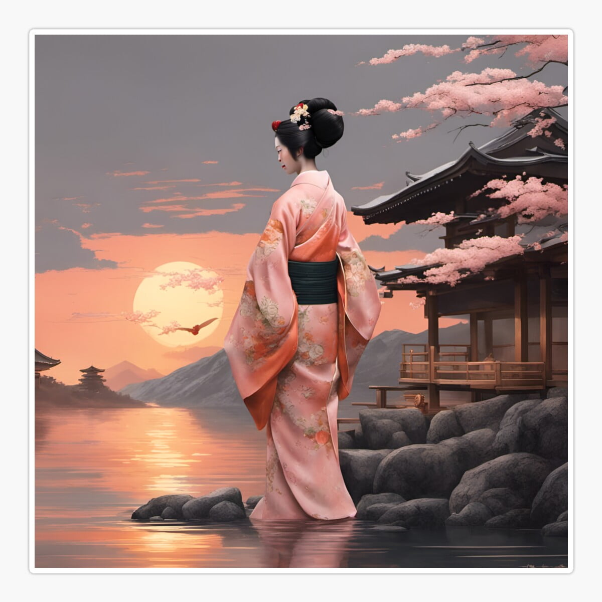Onim Geisha On The Beach, Sunset Sunrise Sticker, Phone Decal Water ...
