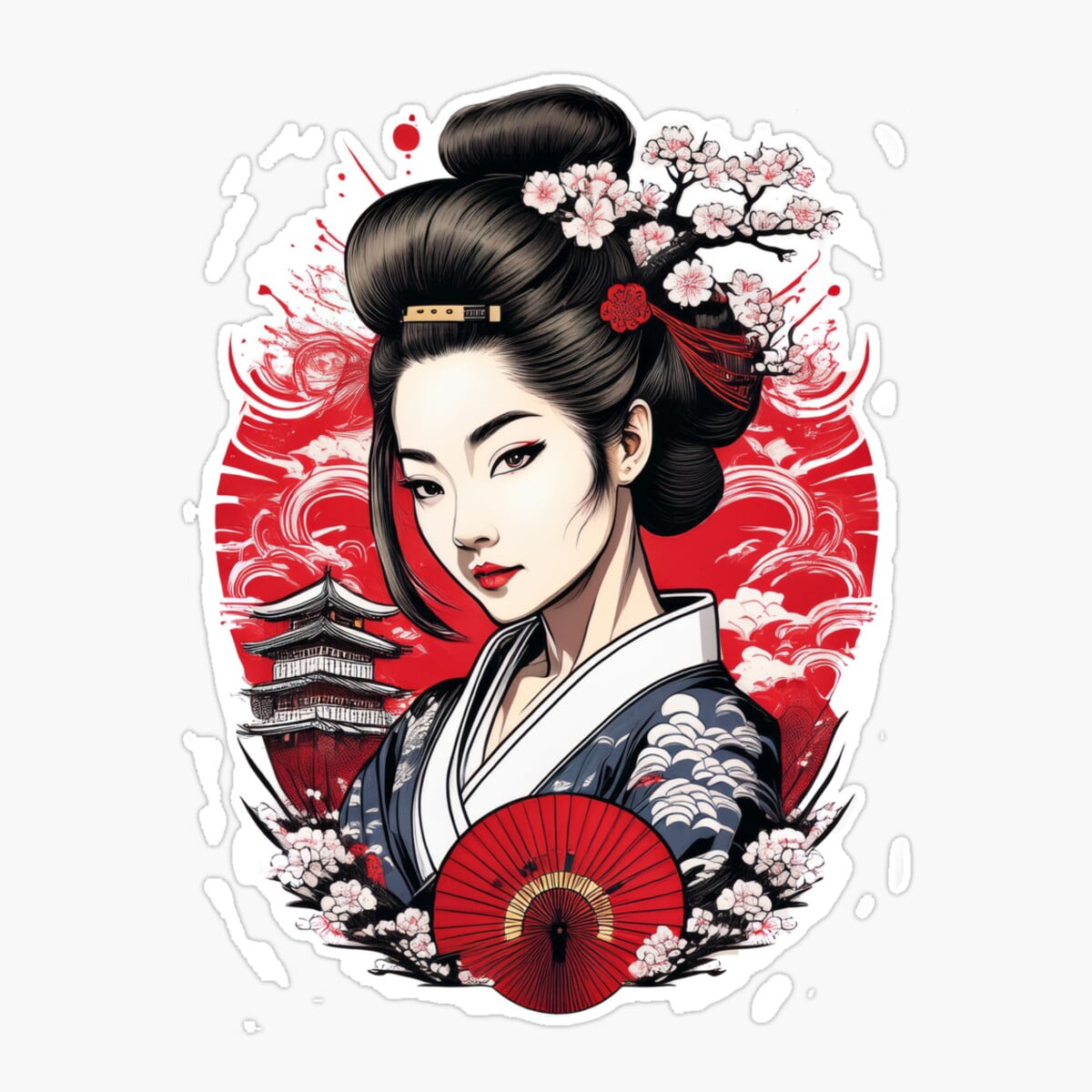 Onim Geisha: Traditional Japanese Illustration Sticker, Phone Decal ...