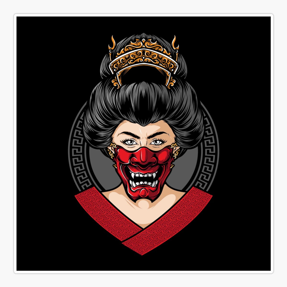 Onim Geisha-Wearing-Hannya-Mask Sticker, Phone Decal Water Bottle Stickers Car Decals, Funny ...