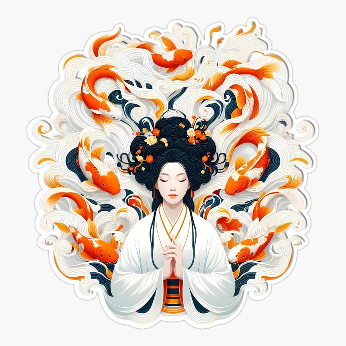 Onim Geisha With Koi Fish Hair Art - Japanese Culture Illustration ...