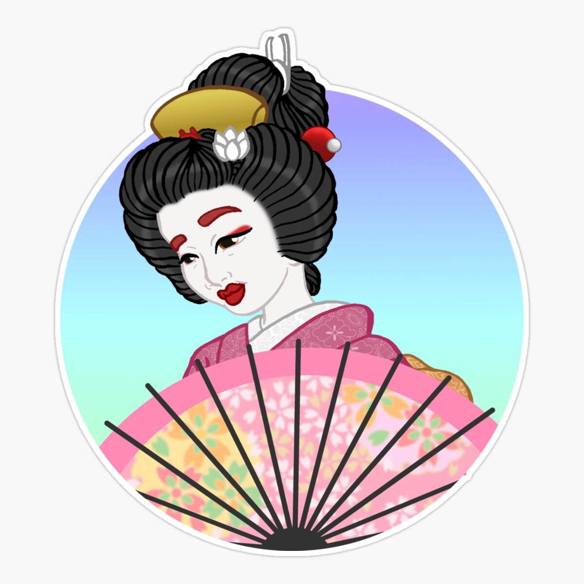 Onim Geisha With Parasol Sticker, Phone Decal Water Bottle Stickers Car ...