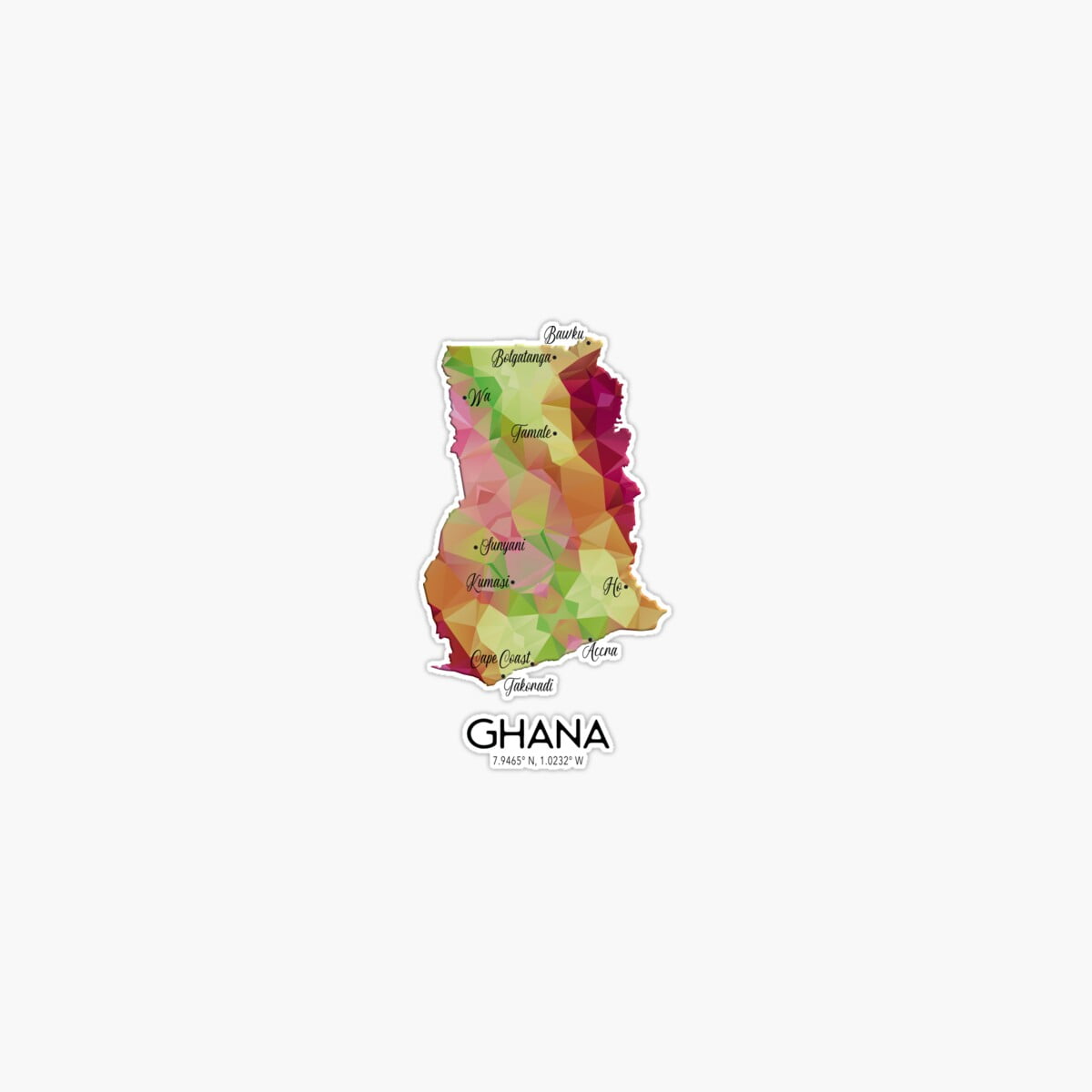 Onim Ghana Labelled Map Sticker, Phone Decal Water Bottle Stickers Car ...