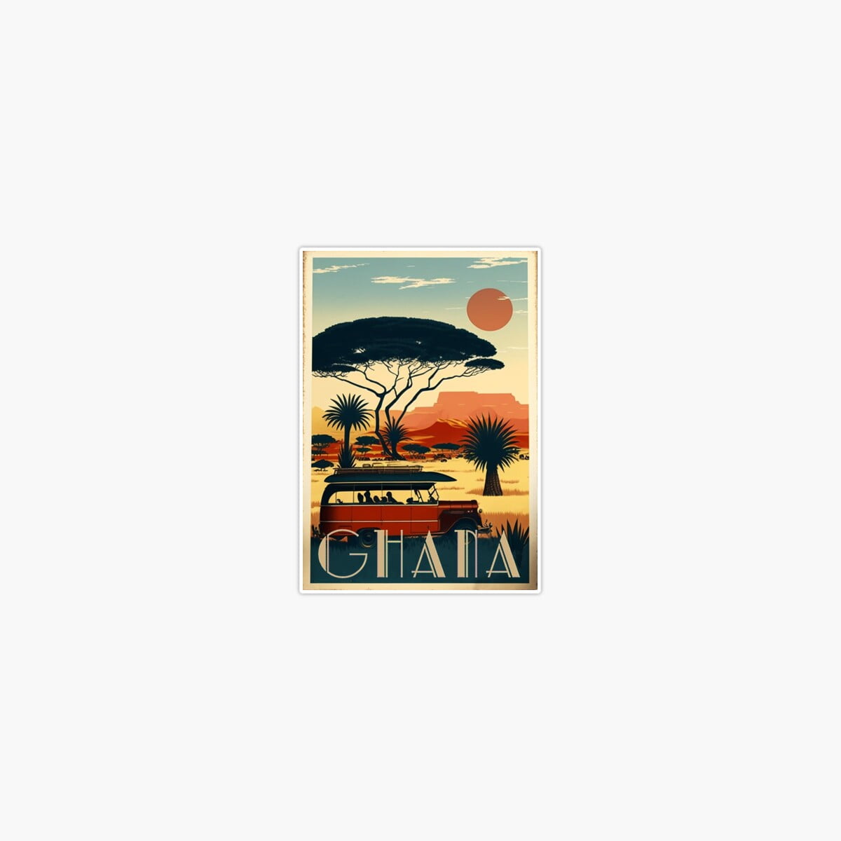 Onim Ghana Safari Vintage Travel Art Poster Sticker, Phone Decal Water ...