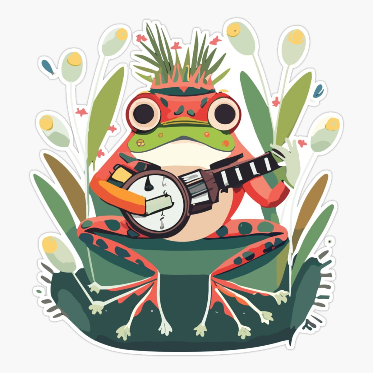 Onim Gift Cottagecore Aesthetic Frog Playing Banjo 2023 Sticker, Phone ...