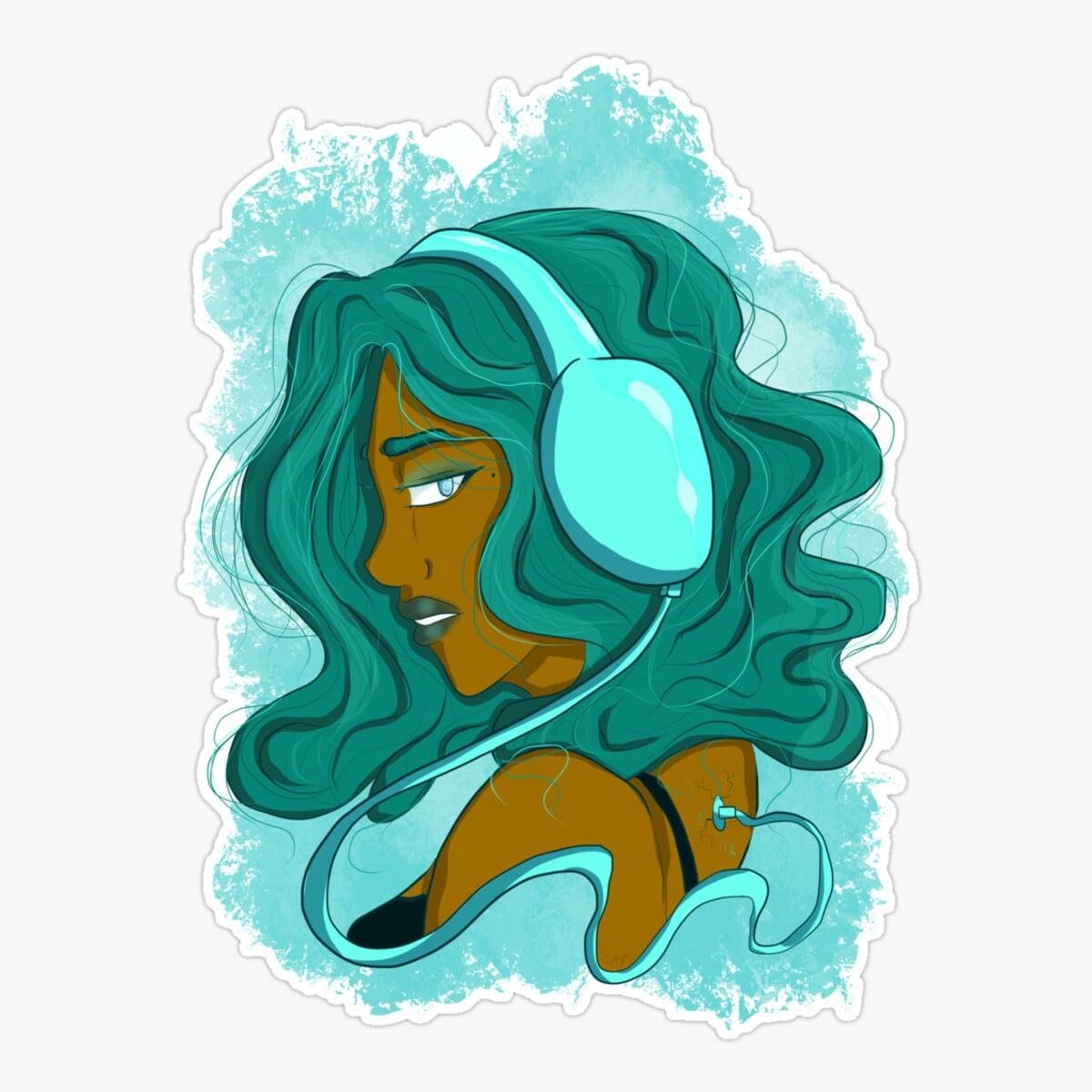 Onim Girl Listening To Music- Textured Background Sticker, Phone Decal ...