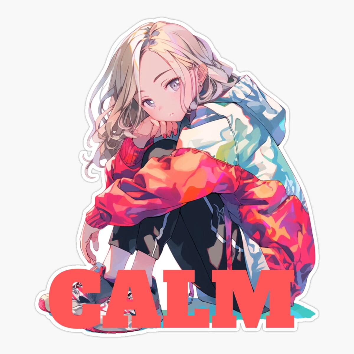 Onim Girl Sitting Calm Sticker, Phone Decal Water Bottle Stickers Car ...