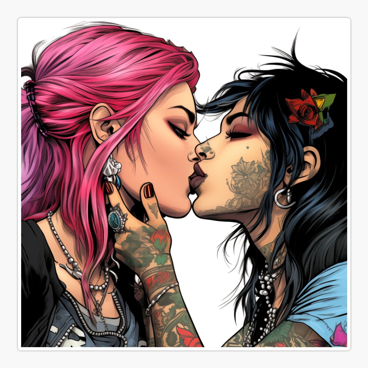 Onim Girls Kissing | Goth Punk Aesthetic Sticker, Phone Decal Water Bottle Stickers Car Decals ...