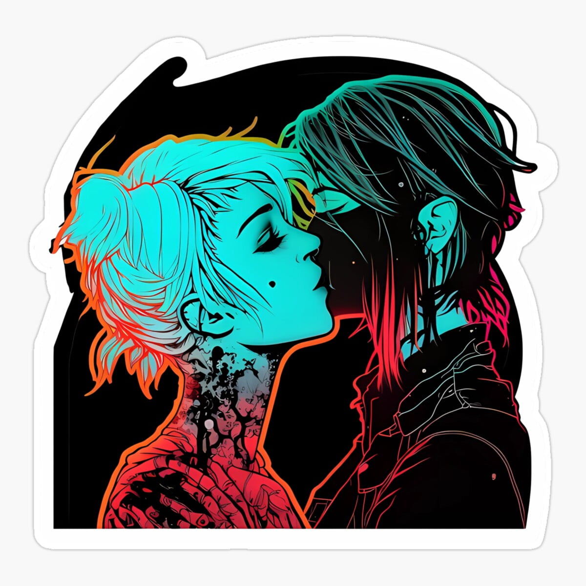 Onim Girls Kissing, With Their Mouths Sticker, Phone Decal Water Bottle ...