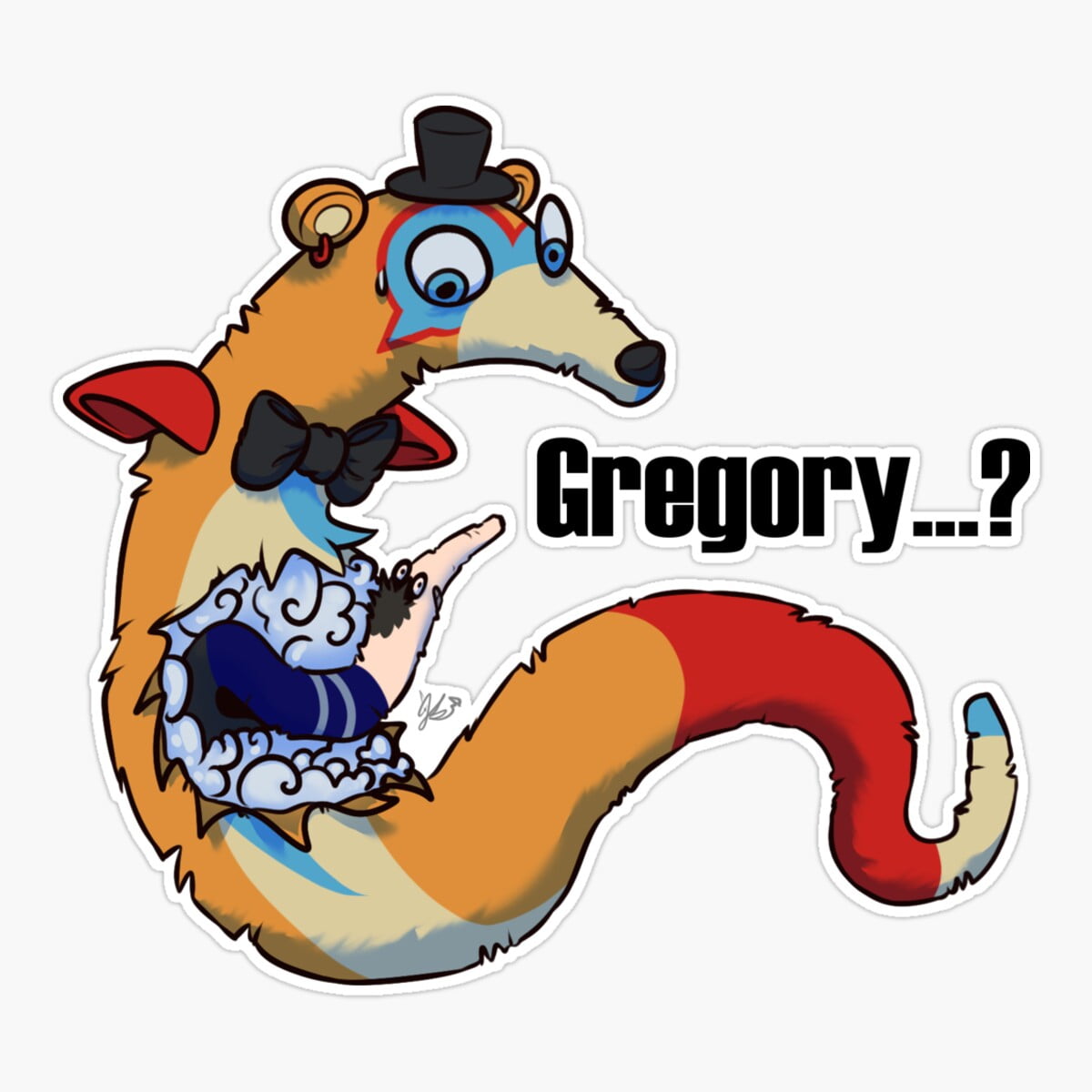 Onim Glamrock Freddy And Gregory Worm On A String Sticker, Phone Decal ...