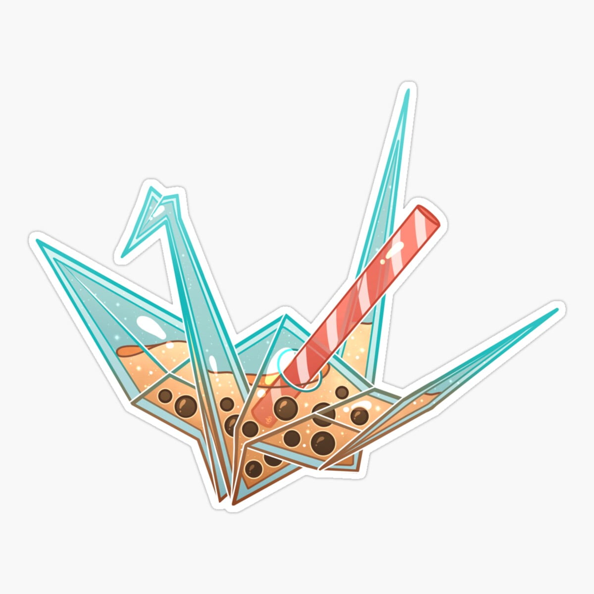 Onim Glass Boba Origami Crane Sticker, Phone Decal Water Bottle ...