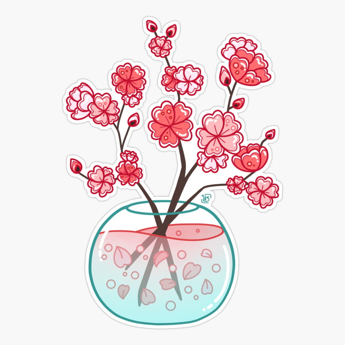 Onim Glass Sakura Bouquet Sticker, Phone Decal Water Bottle Stickers ...