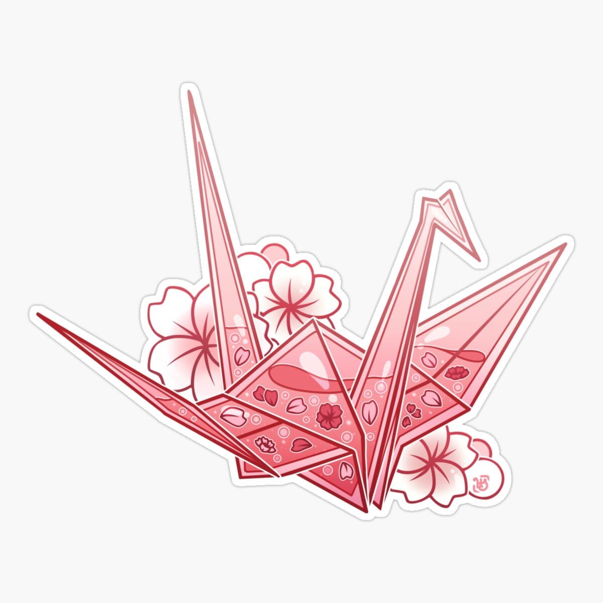 Onim Glass Sakura Origami Crane Sticker, Phone Decal Water Bottle ...