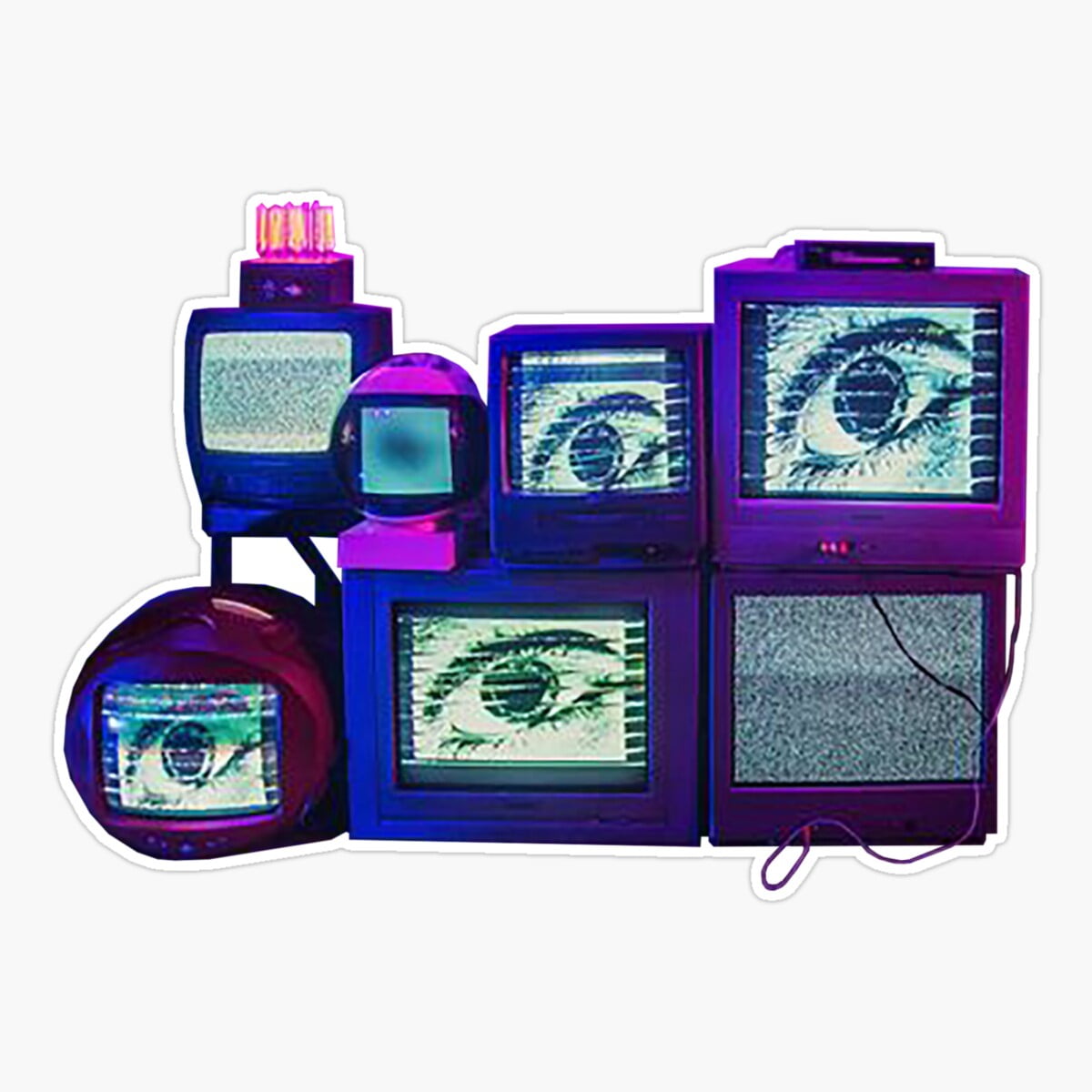 Onim Glitch Eye Aesthetic Tv Sticker, Phone Decal Water Bottle Stickers ...