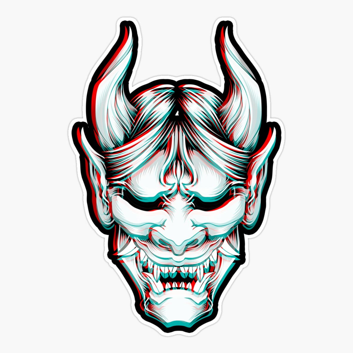 Onim Glitch Oni Hannya Japanese Demon Tattoo Style Sticker, Phone Decal ...