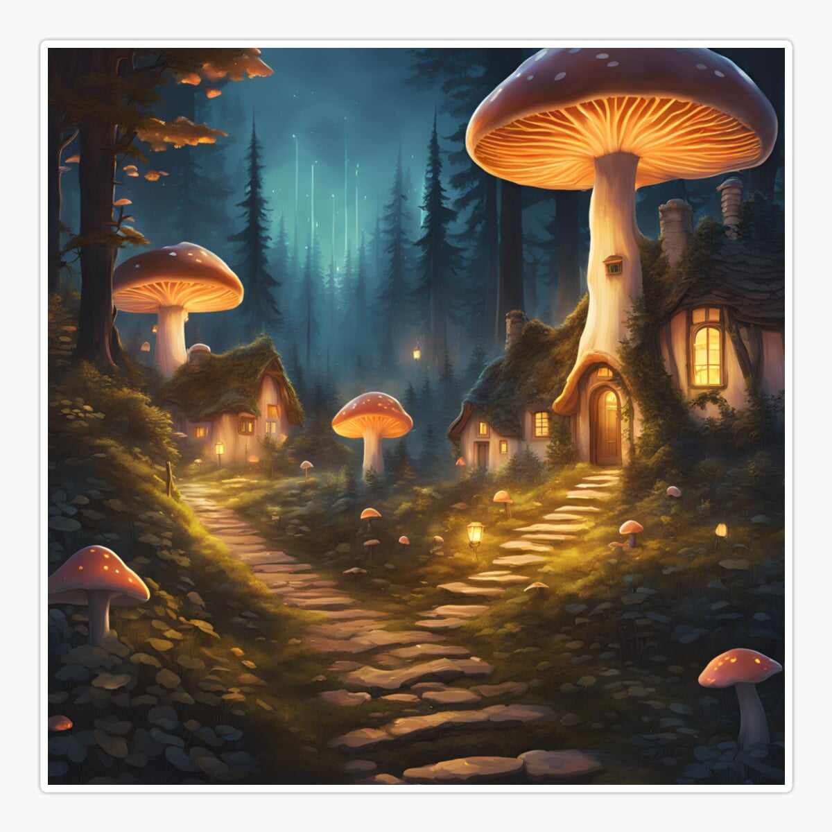Onim Glowing Mushroom | Magical Ai Fantasy Landscape Sticker, Phone ...