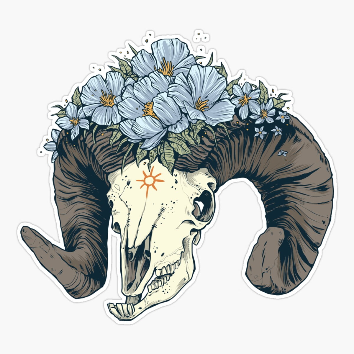Onim Goat Skull With A Flower Crown Sticker, Phone Decal Water Bottle ...