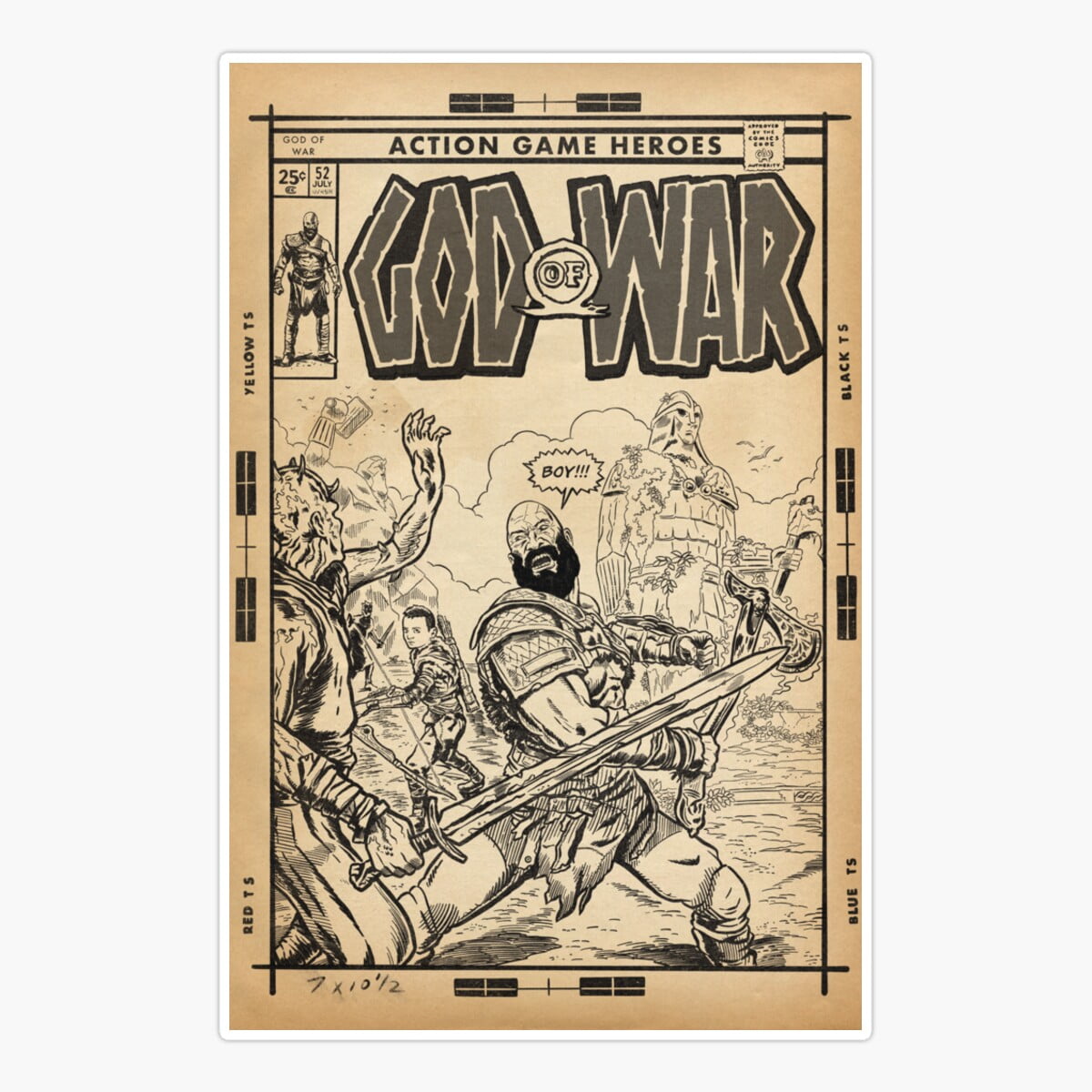 Onim God Of War Fan Art Comic Cover Line Art Sticker, Phone Decal Water ...