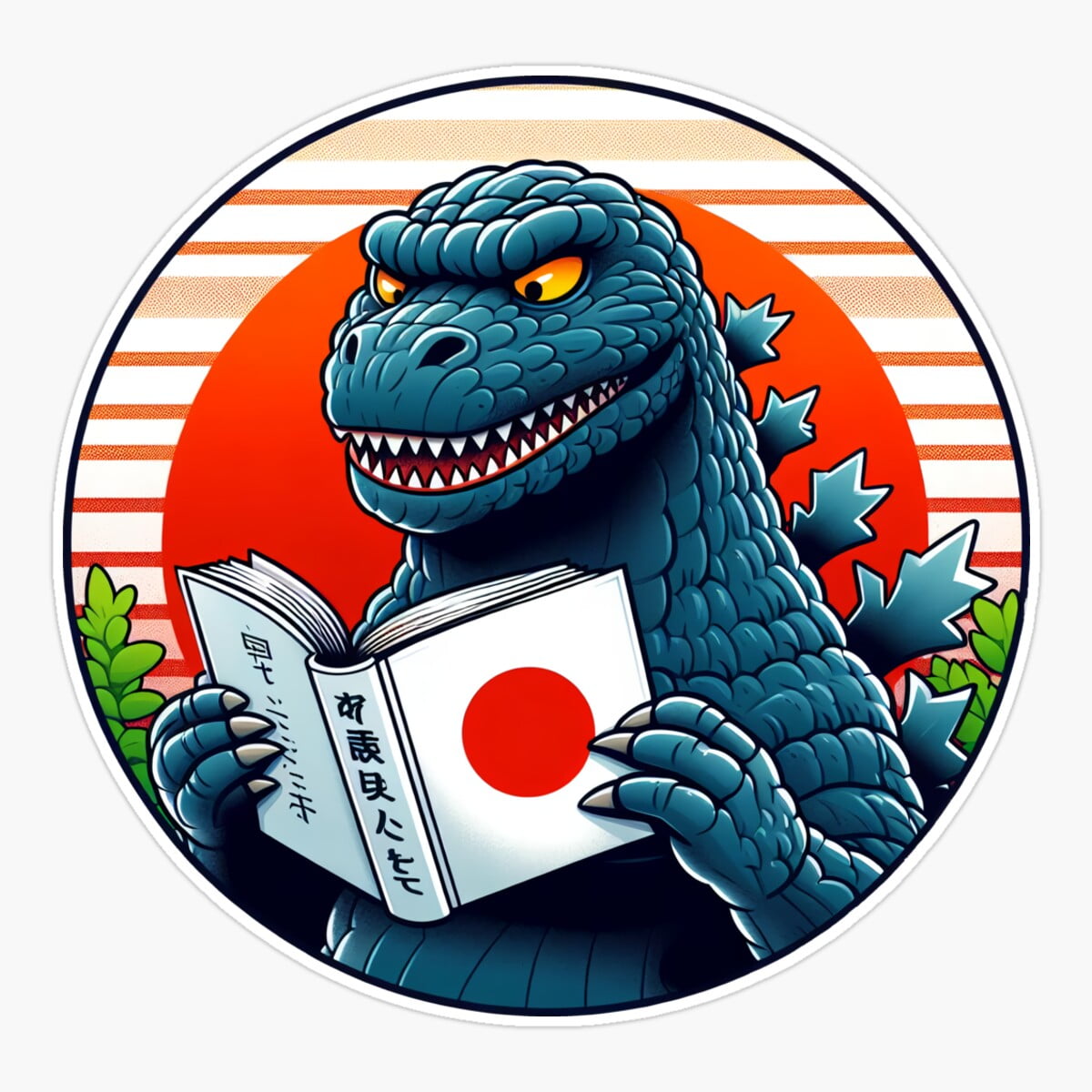 Onim Godzilla Reading A Book Sticker, Phone Decal Water Bottle Stickers ...