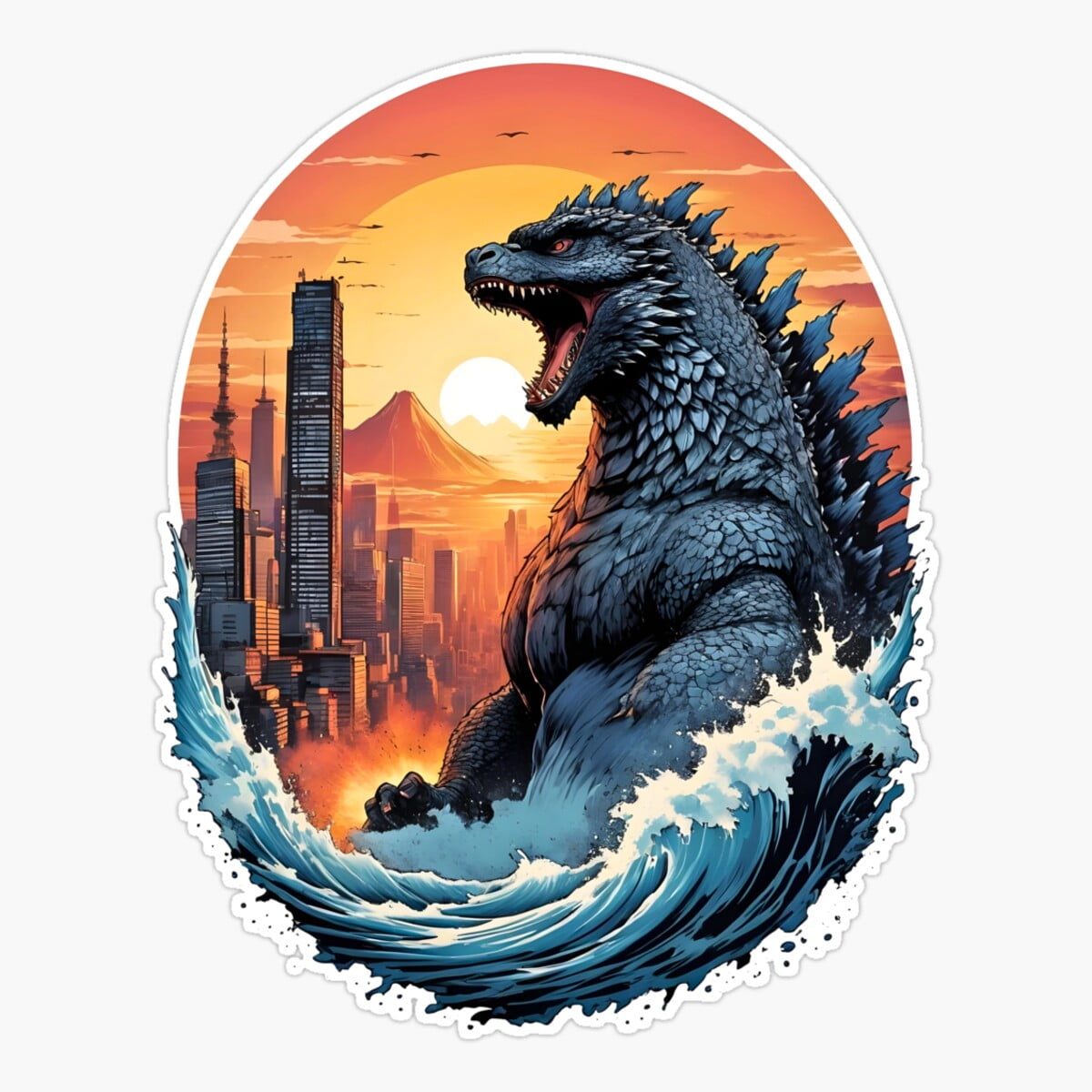 Onim Godzilla Water Monster Kaiju Retro Vintage Comic Design Sticker ...