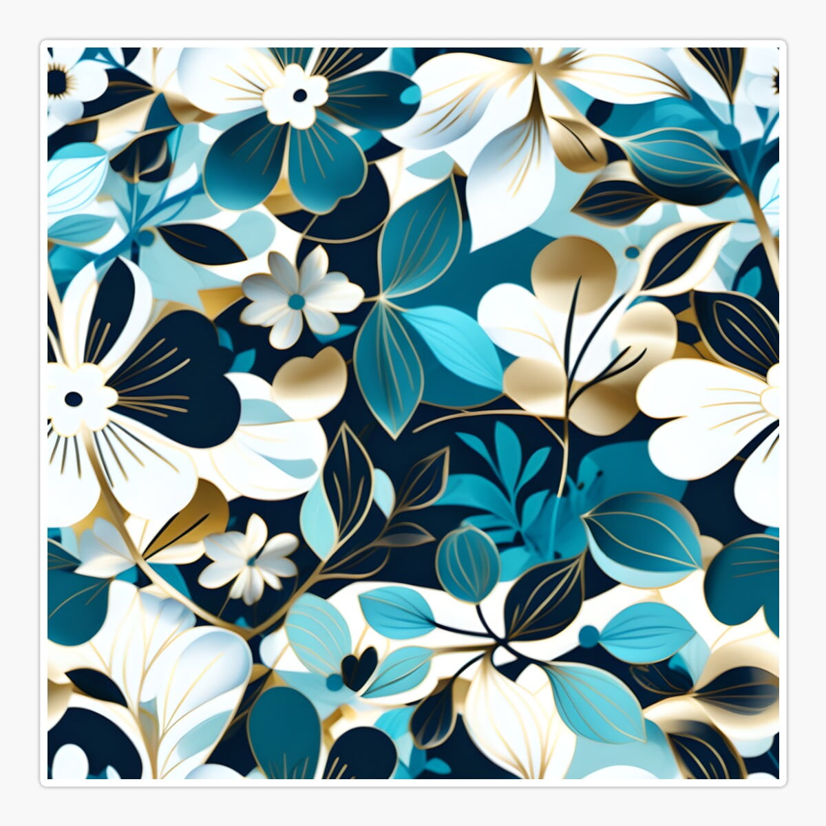 Onim Gold & Teal Botanical Illustration | Sophisticated Floral Design ...