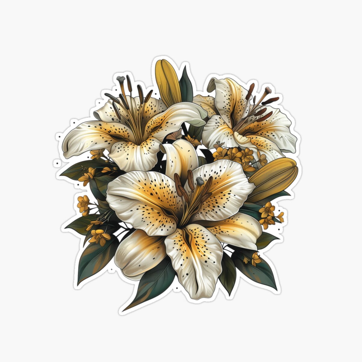 Onim Golden Blooming Lilies Sticker, Phone Decal Water Bottle Stickers ...