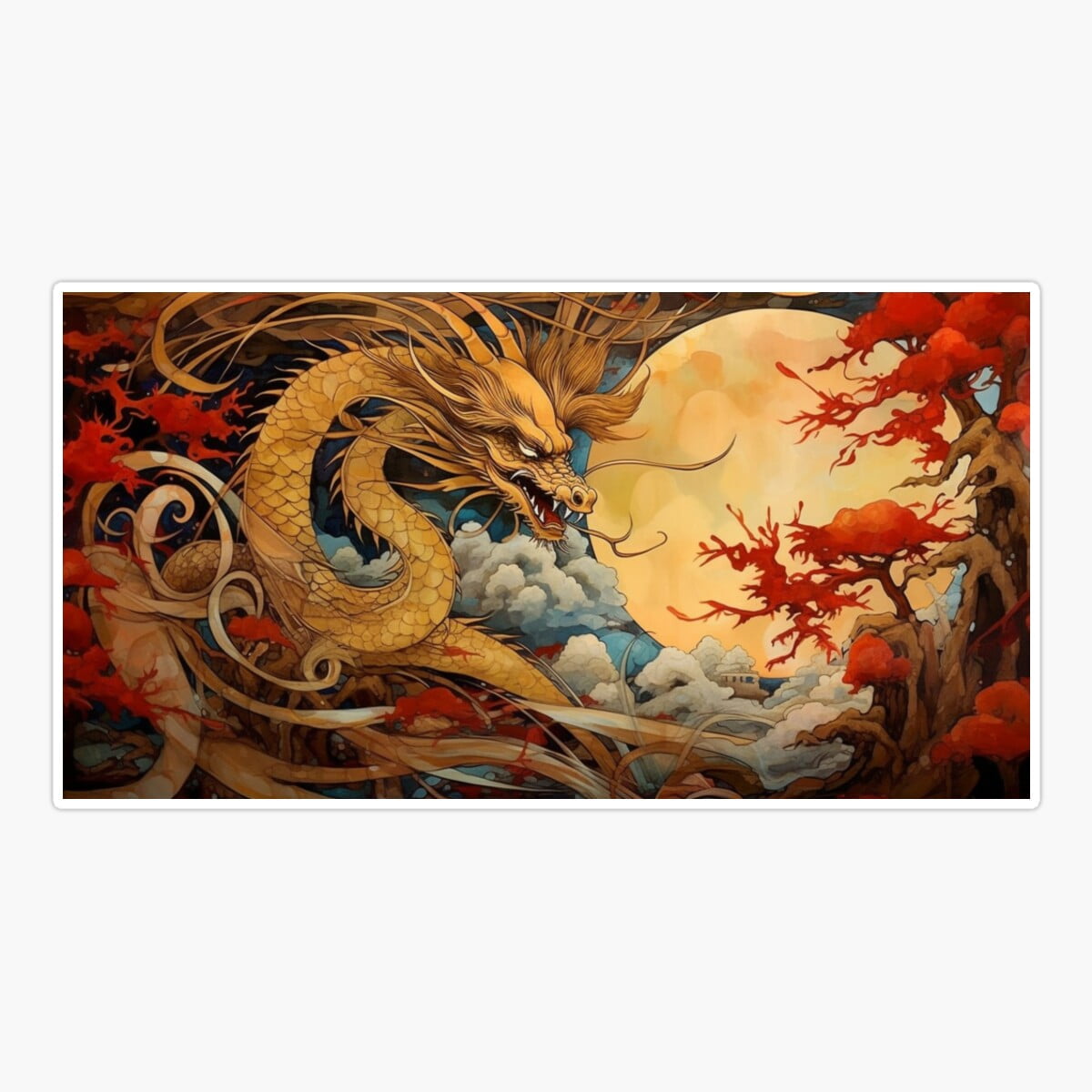 Onim Golden Dragon Dreams: Japanese Abstract Art Sticker, Phone Decal ...