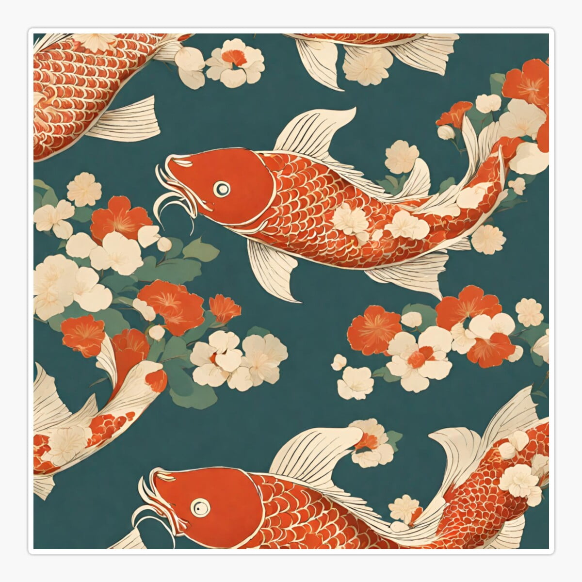 Onim Golden Koi Japanese Art Style Sticker, Phone Decal Water Bottle ...