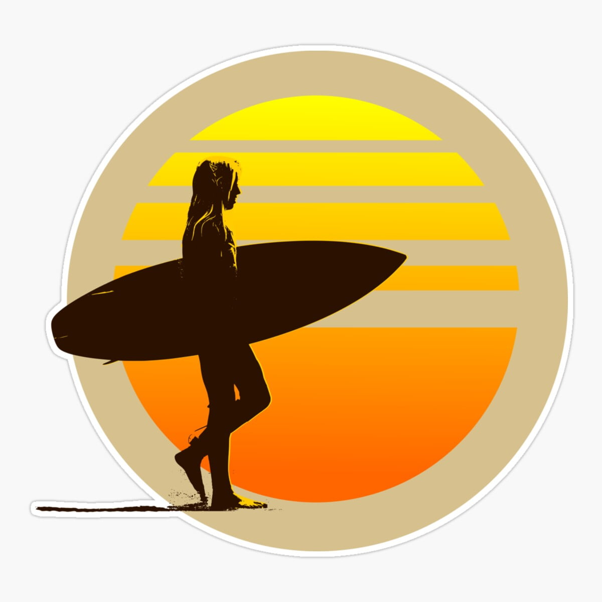Onim Golden Sunrise Surfer Girl Sticker, Phone Decal Water Bottle ...
