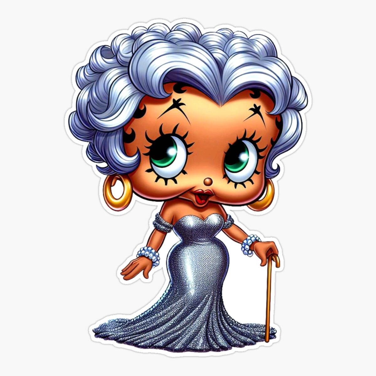 Onim Golden Years: Regal Betty Boop With A Cane Sticker, Phone Decal ...
