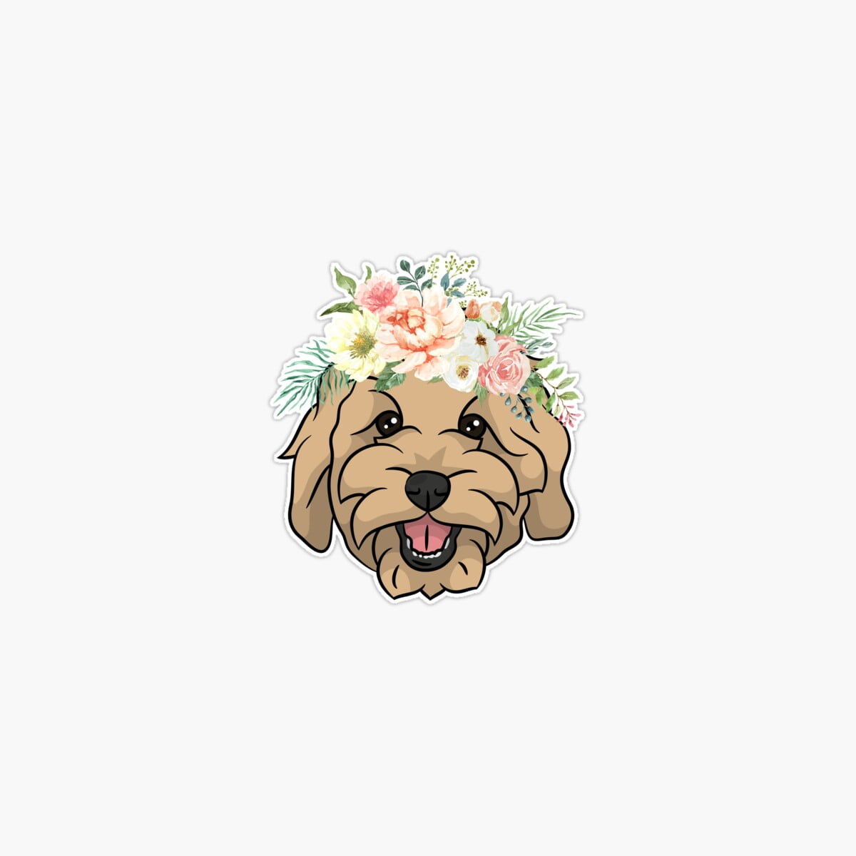 Onim Goldendoodle Flower Crown Sticker, Phone Decal Water Bottle ...