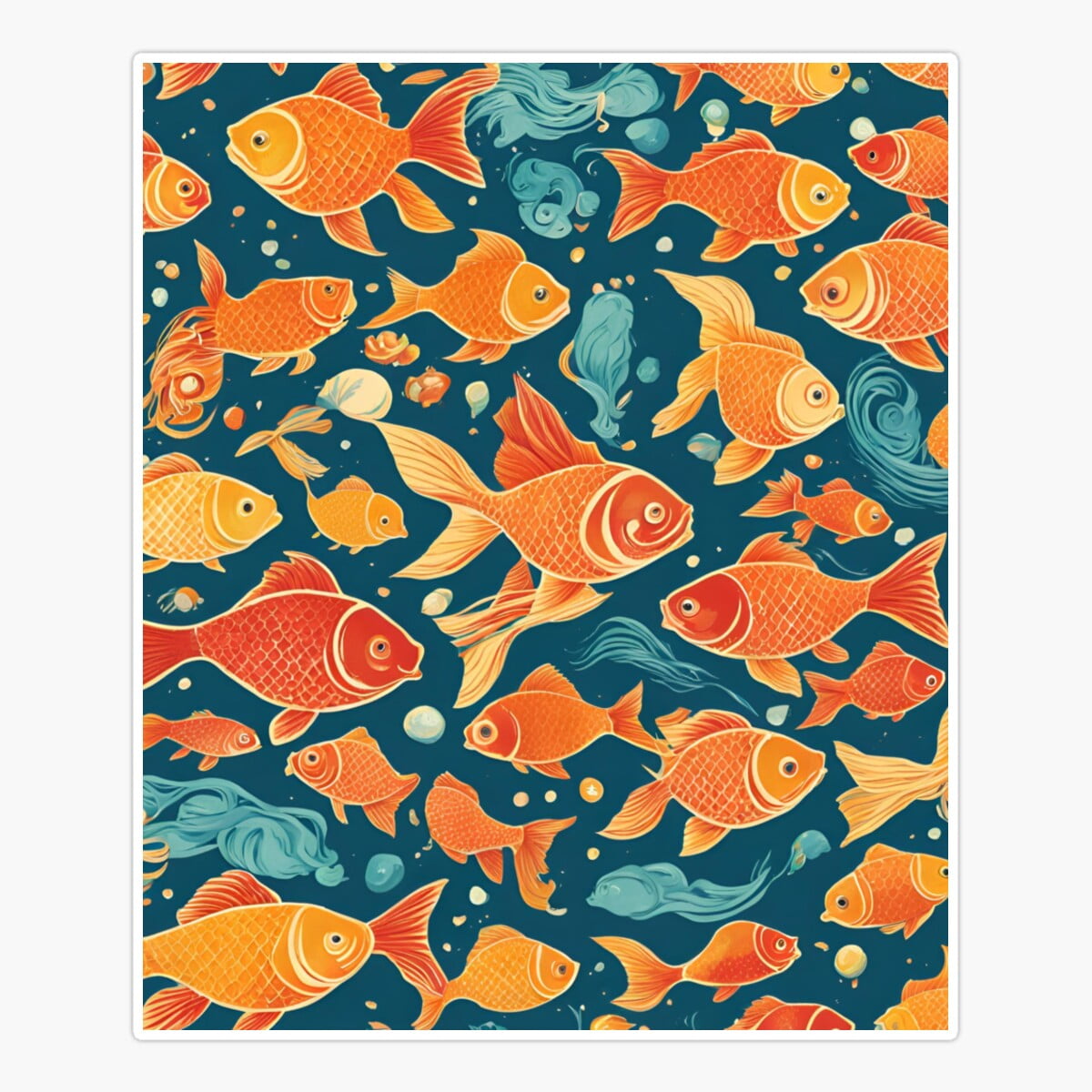 Onim Goldfish Parade: Aquatic Whimsy Sticker, Phone Decal Water Bottle Stickers Car Decals ...
