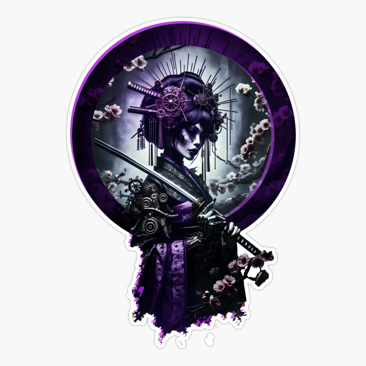 Onim Goth Geisha Psycho Punk Sword Sticker, Phone Decal Water Bottle ...