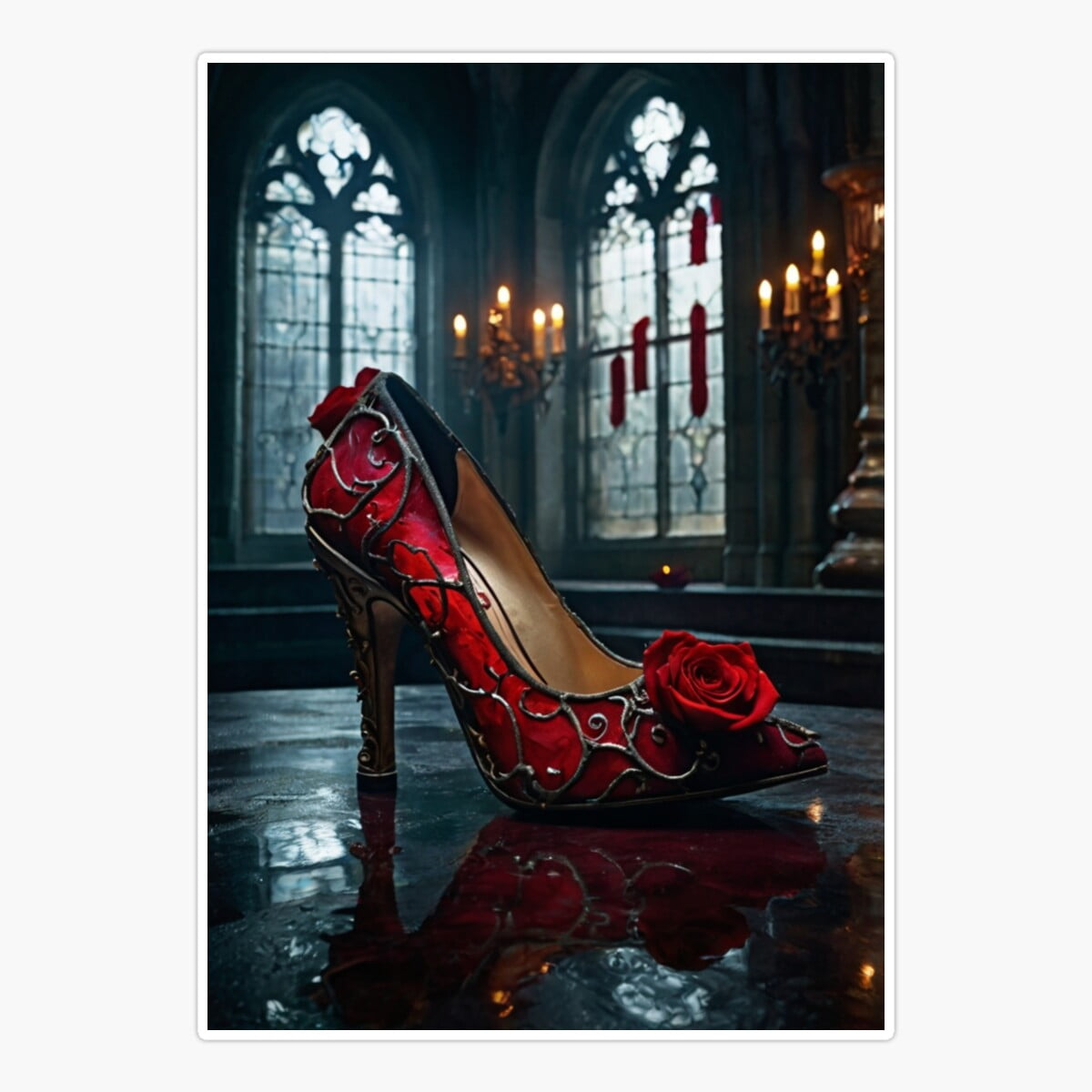 Onim Gothic Cinderella Red Slipper – Dark Fairy Tale Aesthetic Sticker ...