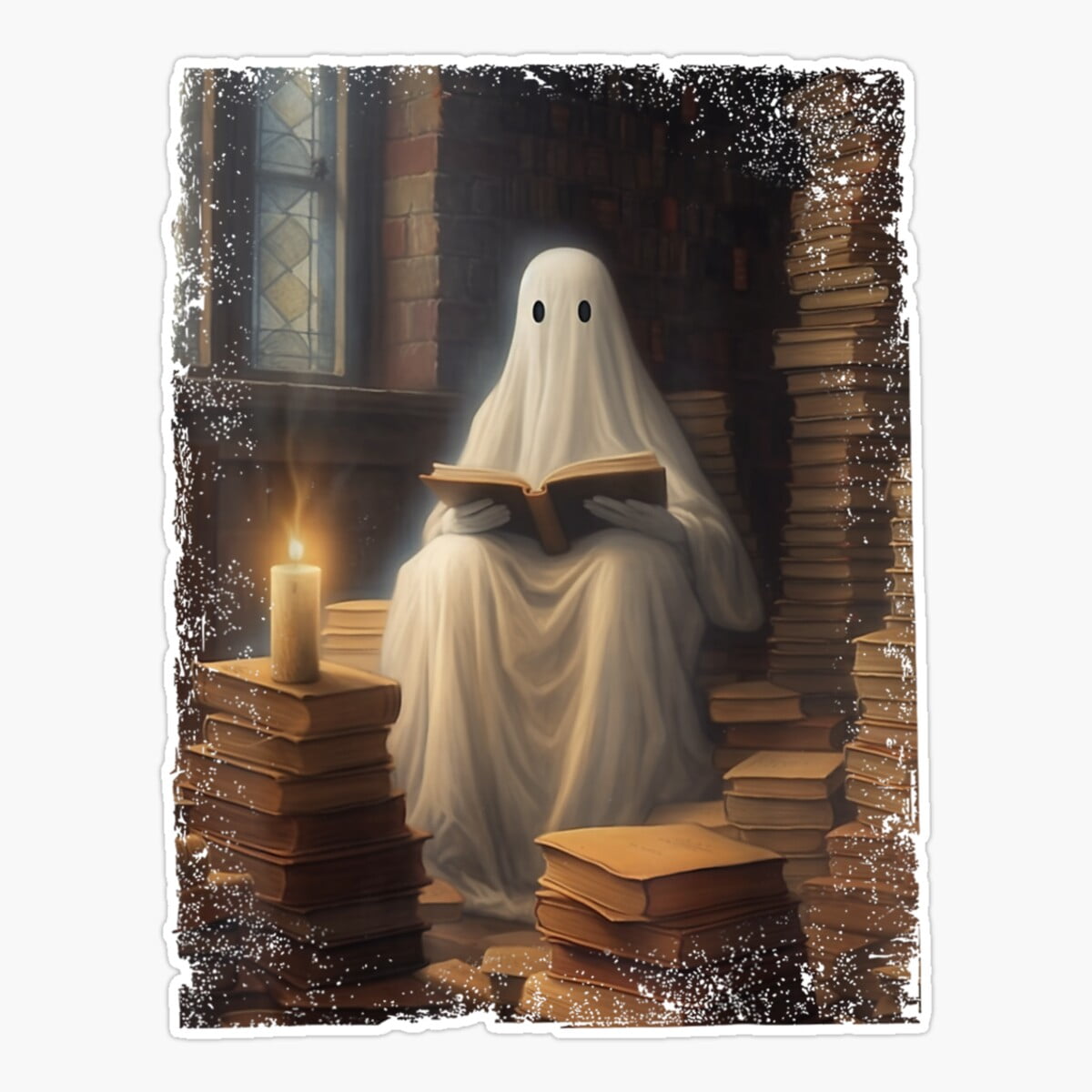 Onim Gothic Halloween Ghost Reading Book Window Dark Academia Sticker ...