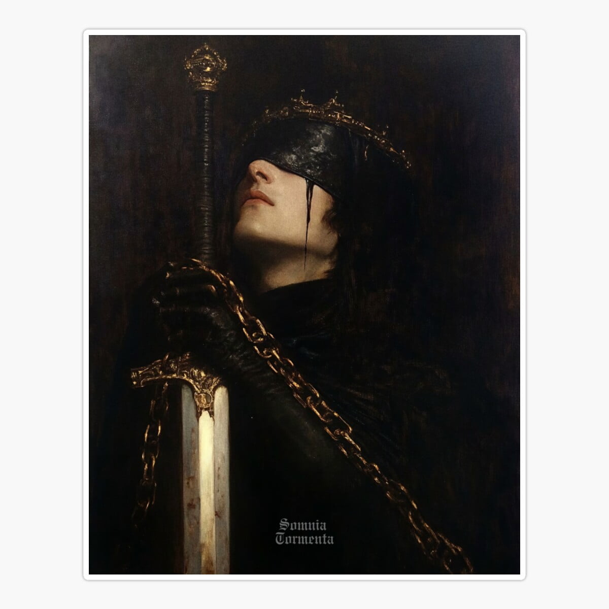 Onim Gothic Knight Blindfolded Dark Fantasy Art Sticker, Phone Decal ...