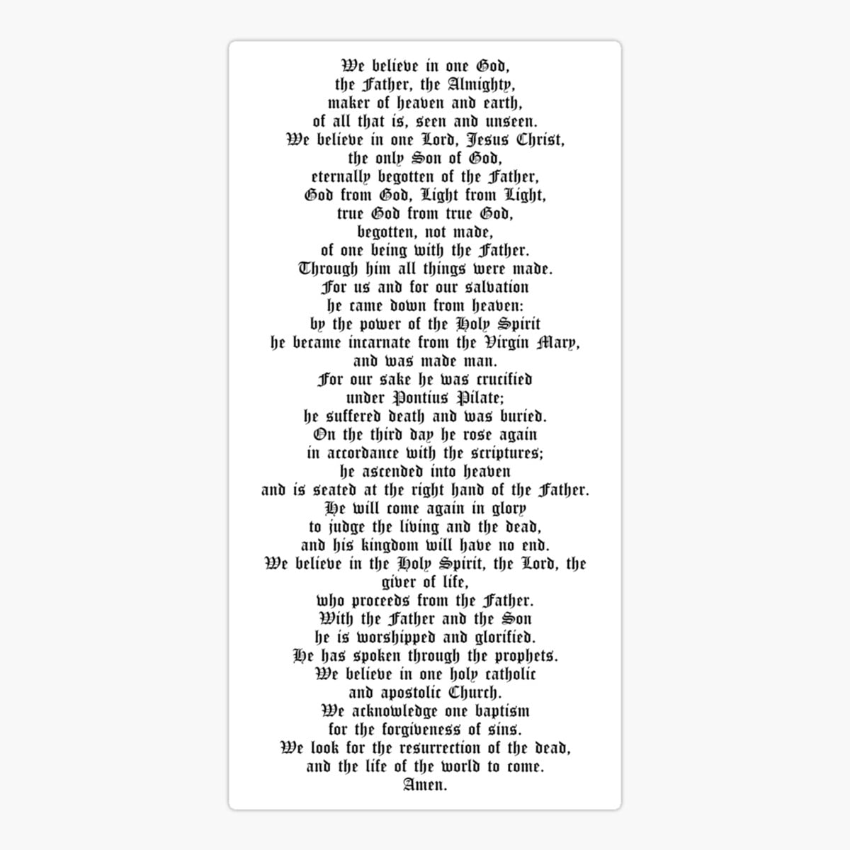 Onim Gothic Nicene Creed Sticker, Phone Decal Water Bottle Stickers Car ...