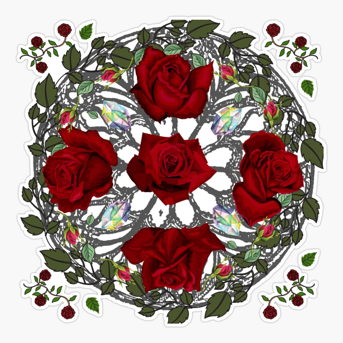 Onim Gothic Rose Floral Red Roses Crystals Gothic Window On Black ...