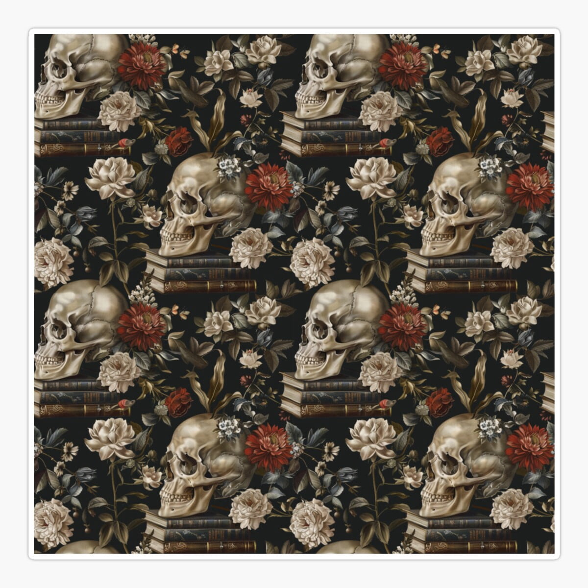 Onim Gothic Skulls And Flowers Pattern Sticker, Phone Decal Water ...