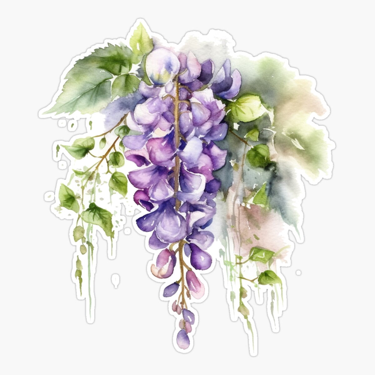 Onim Graceful Wisteria Watercolor Painting Sticker, Phone Decal Water ...