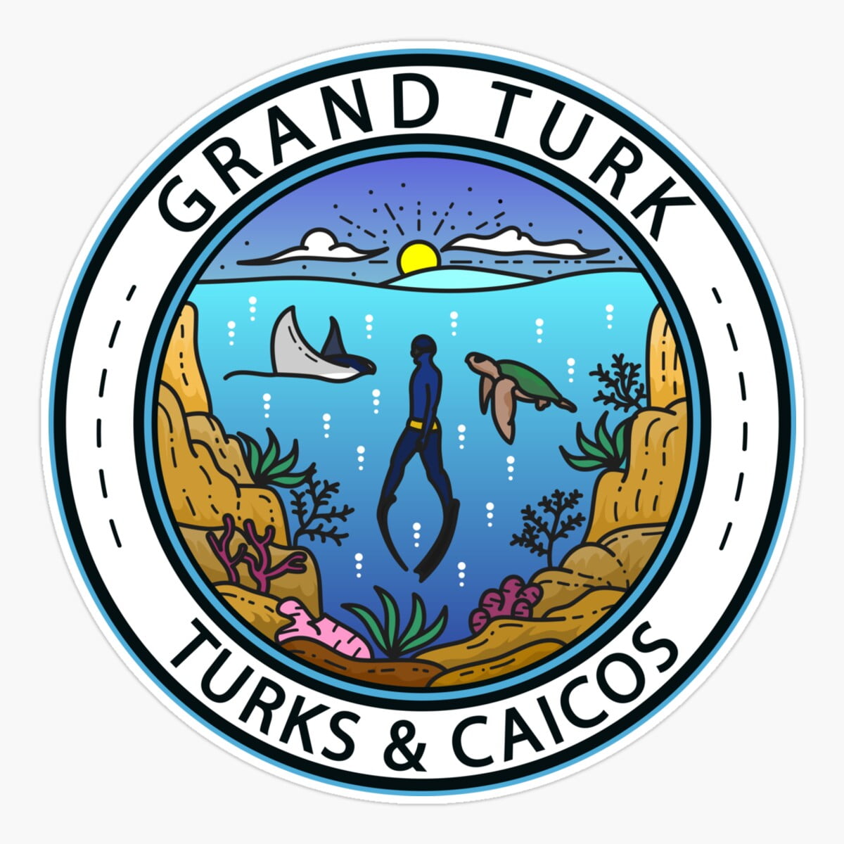 Onim Grand Turk Turks And Caicos Scuba Badge Sticker, Phone Decal Water ...