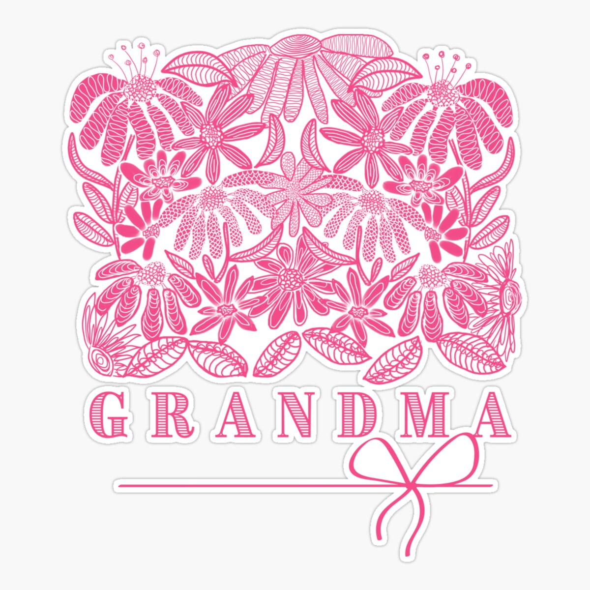 Onim Grandma Garden Wildflower Design In Pink Sticker, Phone Decal ...