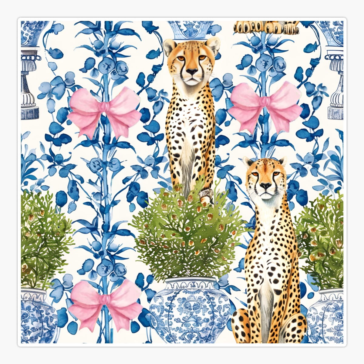 Onim Grandmillennial Cheetahs, Topiaries In Chinoiserie Jars And Pink ...
