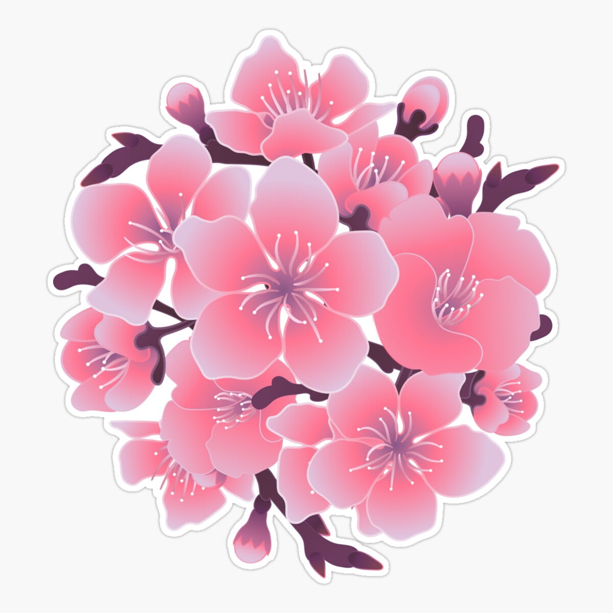 Onim Graphic Sakura Vignette Sticker, Phone Decal Water Bottle Stickers ...